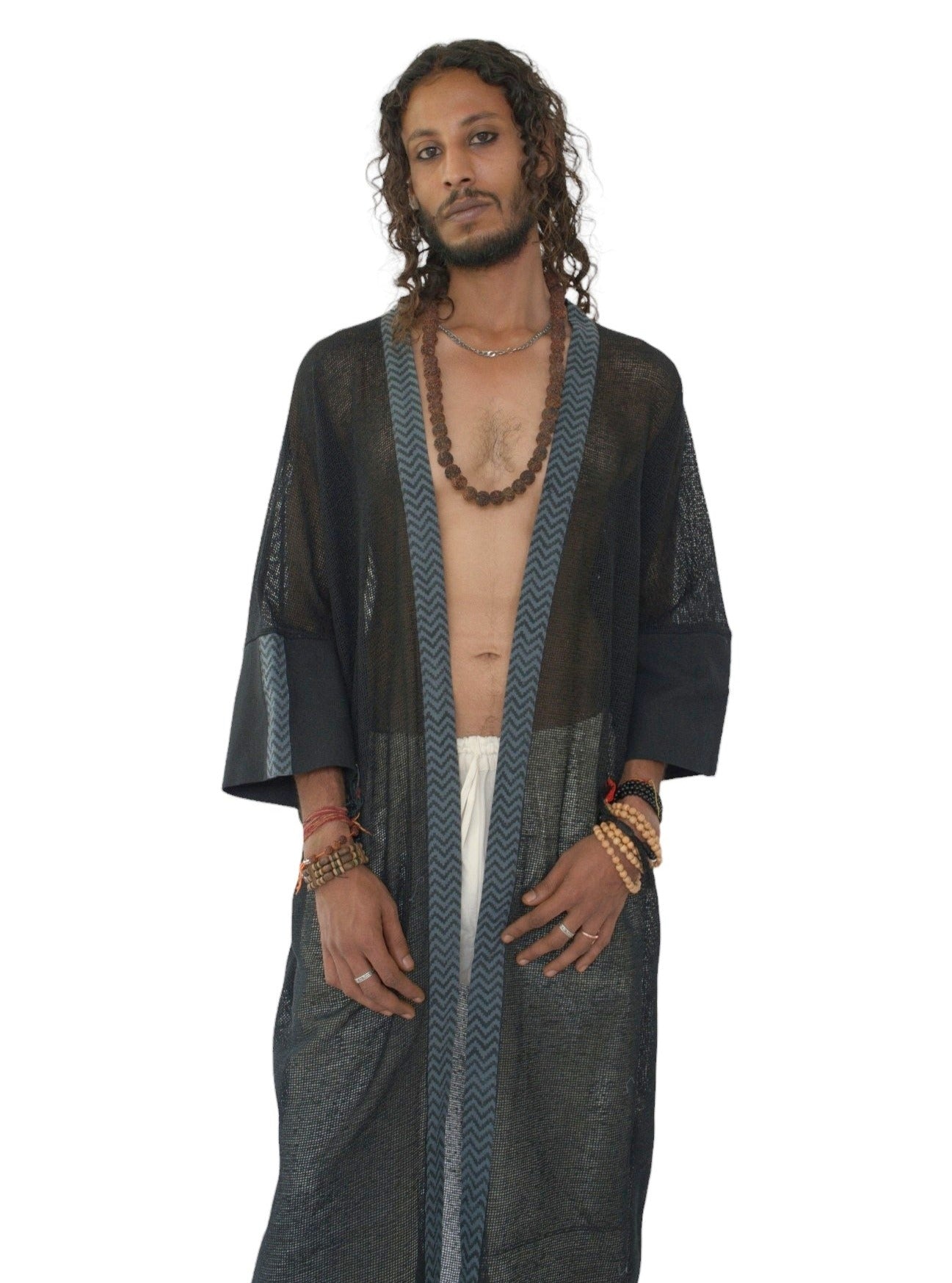 Organic Cotton Mesh Long Kimono (Black) – Sacred Ceremony Co.