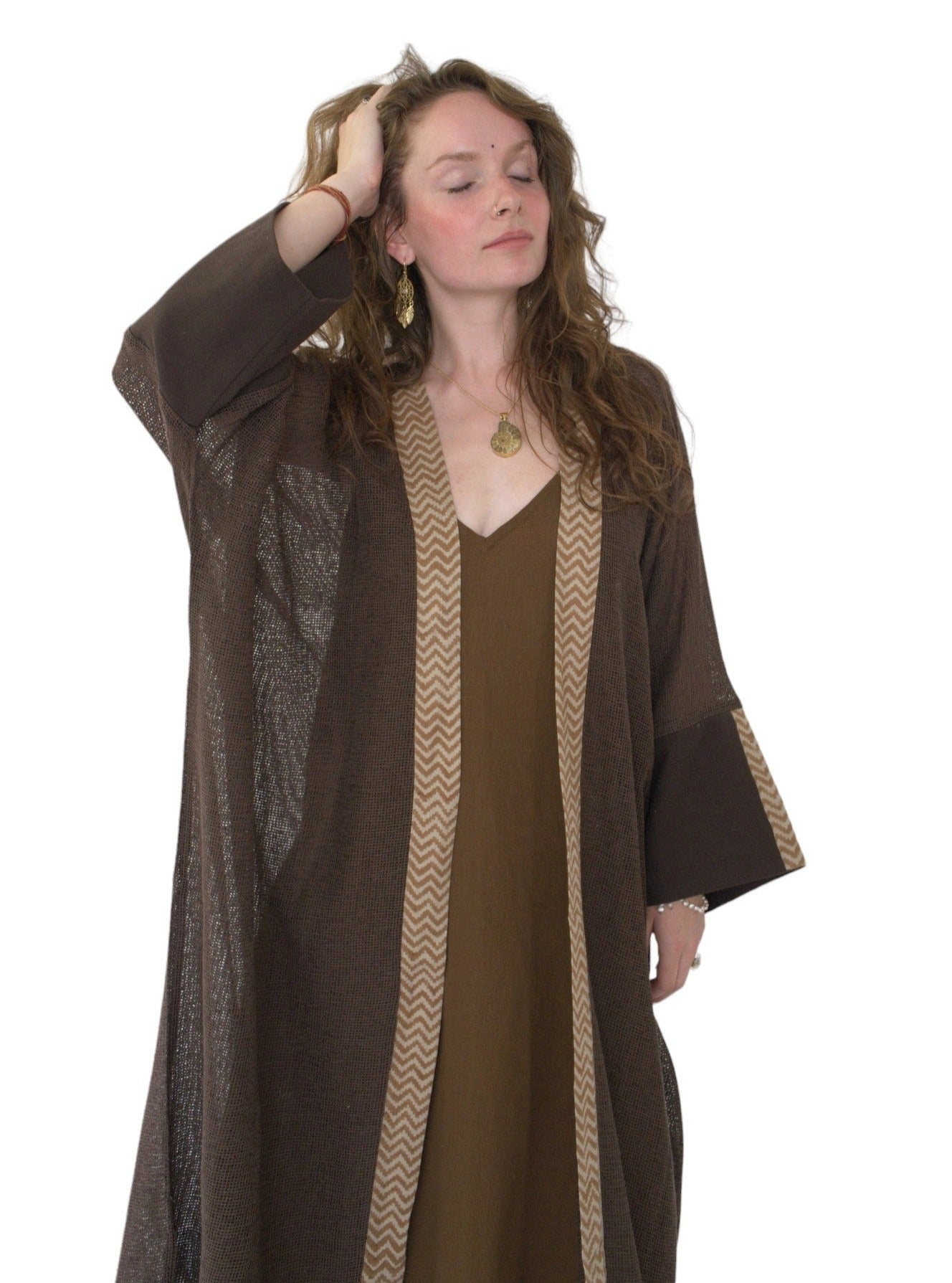 Organic Cotton Mesh Long Kimono (Cacao) – Sacred Ceremony Co.